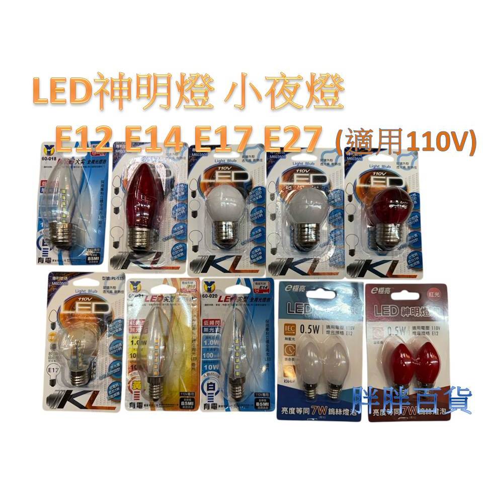 「胖胖五金」現貨LED E12 E14 E17 E27神明燈 小夜燈 燈泡 白光 暖光 紅光 磨砂燈泡 適用電壓110V | 蝦皮購物