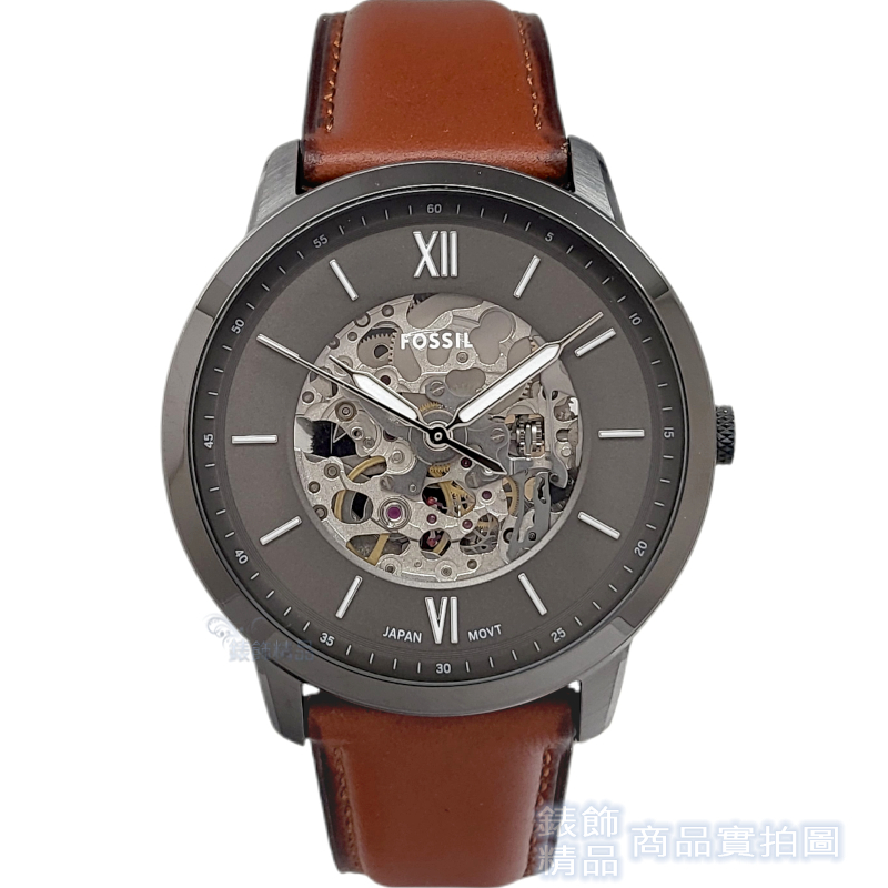 FOSSIL ME3161手錶 鏤空 機械錶 定秒 手自動上鍊 鐵灰 咖啡色錶帶 44mm 男錶【錶飾精品】 | 蝦皮購物