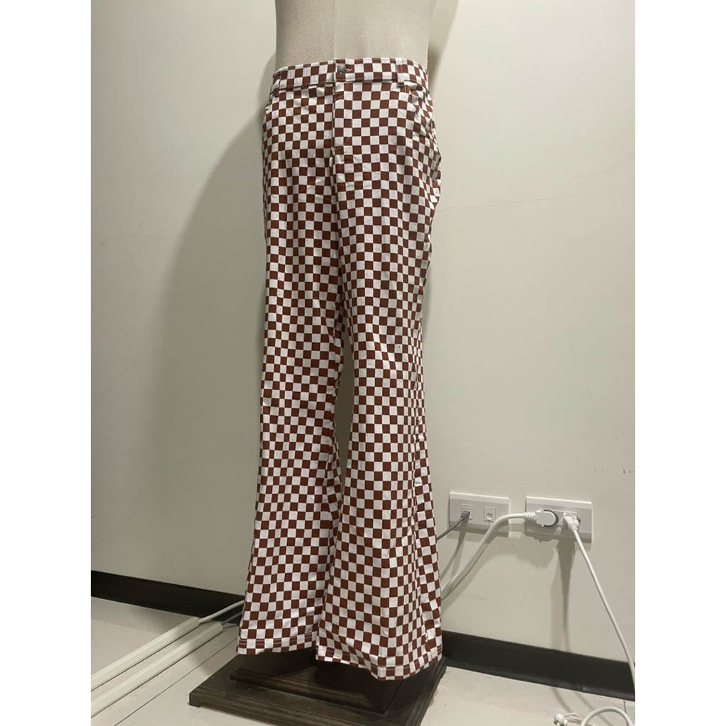 Hollister checkered bell bottom flare pants 海鷗 棋盤格紋 喇叭褲 咖啡色 | 蝦皮購物
