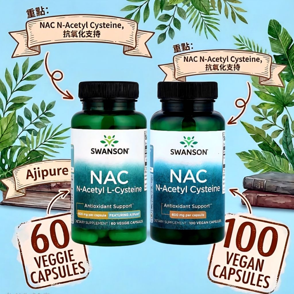 Swanson 斯旺森 NAC N-乙酼半胱氨酸 600mg AjiPure 60 粒 及 100粒 全素 | 蝦皮購物
