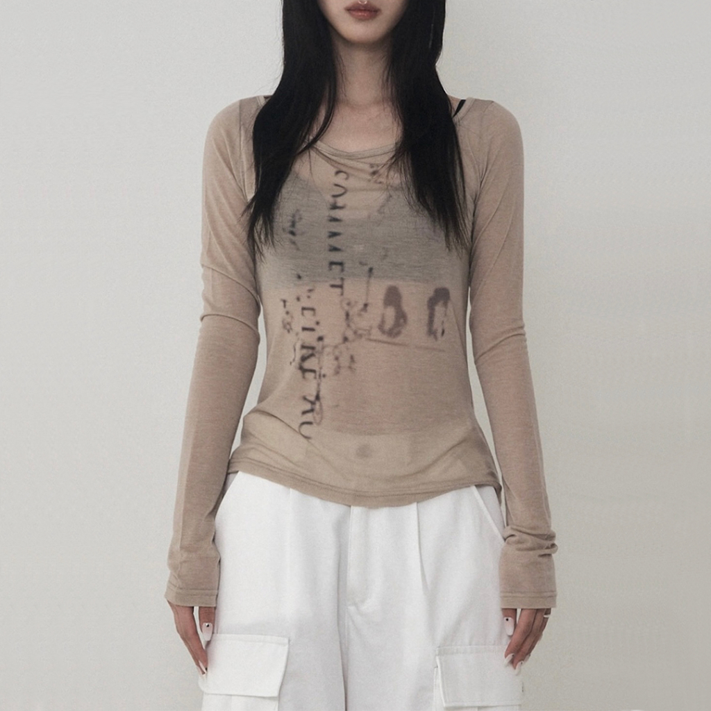 Lettering Logo Boat Neck See-Through T-Shirt | 蝦皮購物
