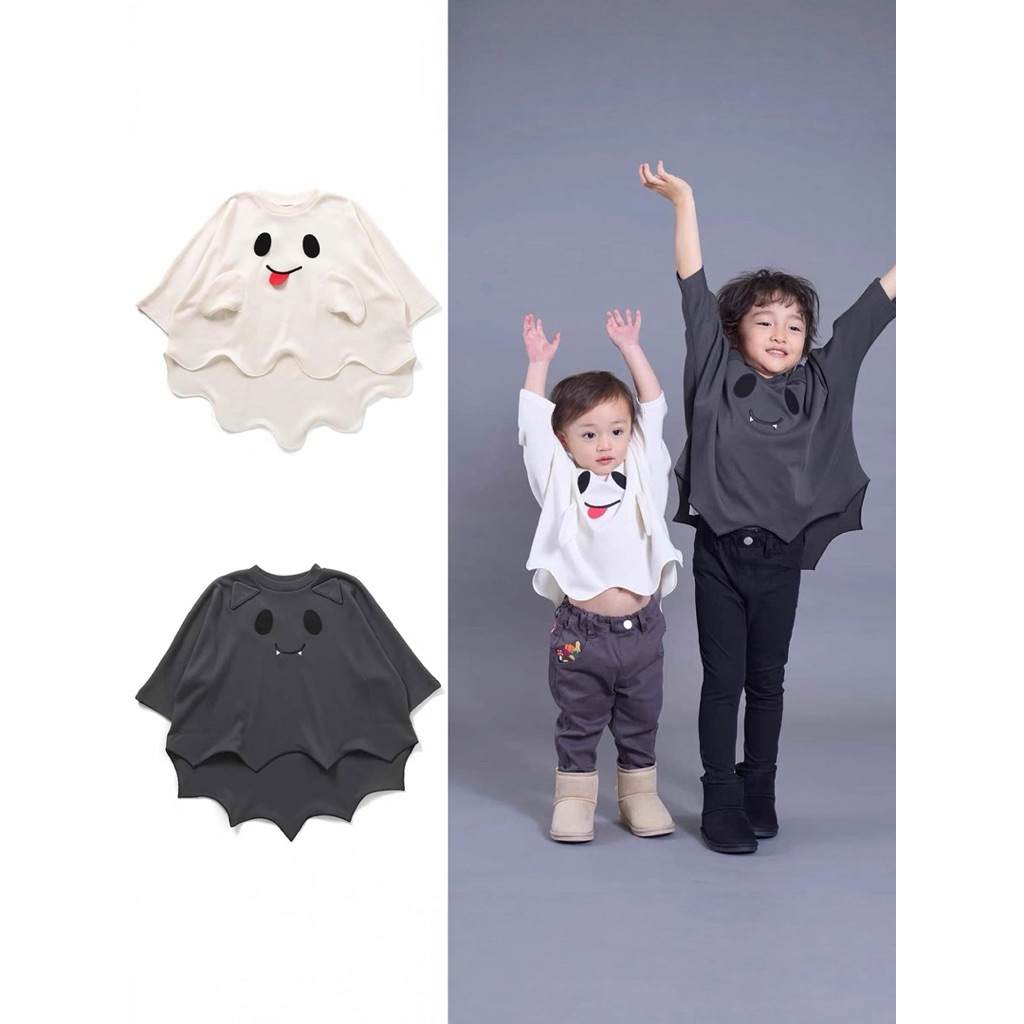 台灣現貨春秋裝男女小童 兒童萬聖節COSPLAY Q版鬼臉 幽靈裝 斗篷款 上衣 母女裝 親子裝1 | 蝦皮購物