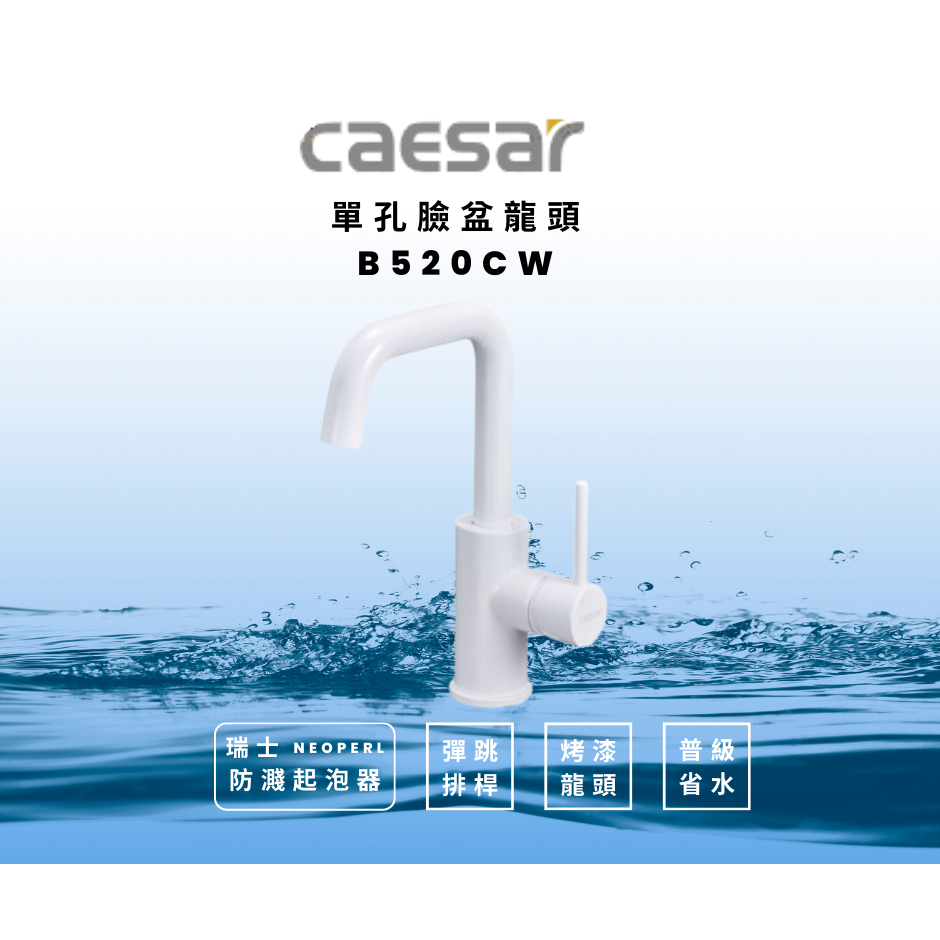 凱撒衛浴 Caesar 面盆龍頭 水龍頭 冷熱單孔龍頭 B520CW 烤漆龍頭 簡約時尚白 彈跳排桿 附發票 | 蝦皮購物