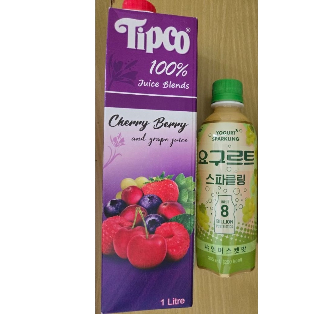 [現貨]Tipco 100%櫻桃莓果綜合果汁[1000ml]+韓國Bling Booster 乳酸菌碳酸飲料(葡萄口味) | 蝦皮購物