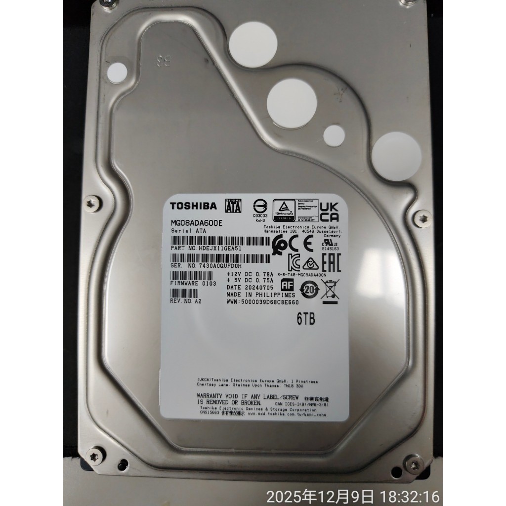 TOSHIBA 企業碟 3.5吋 6TB 7200RPM/256MB SATA3 企業級硬碟(MG08ADA600E) | 蝦皮購物