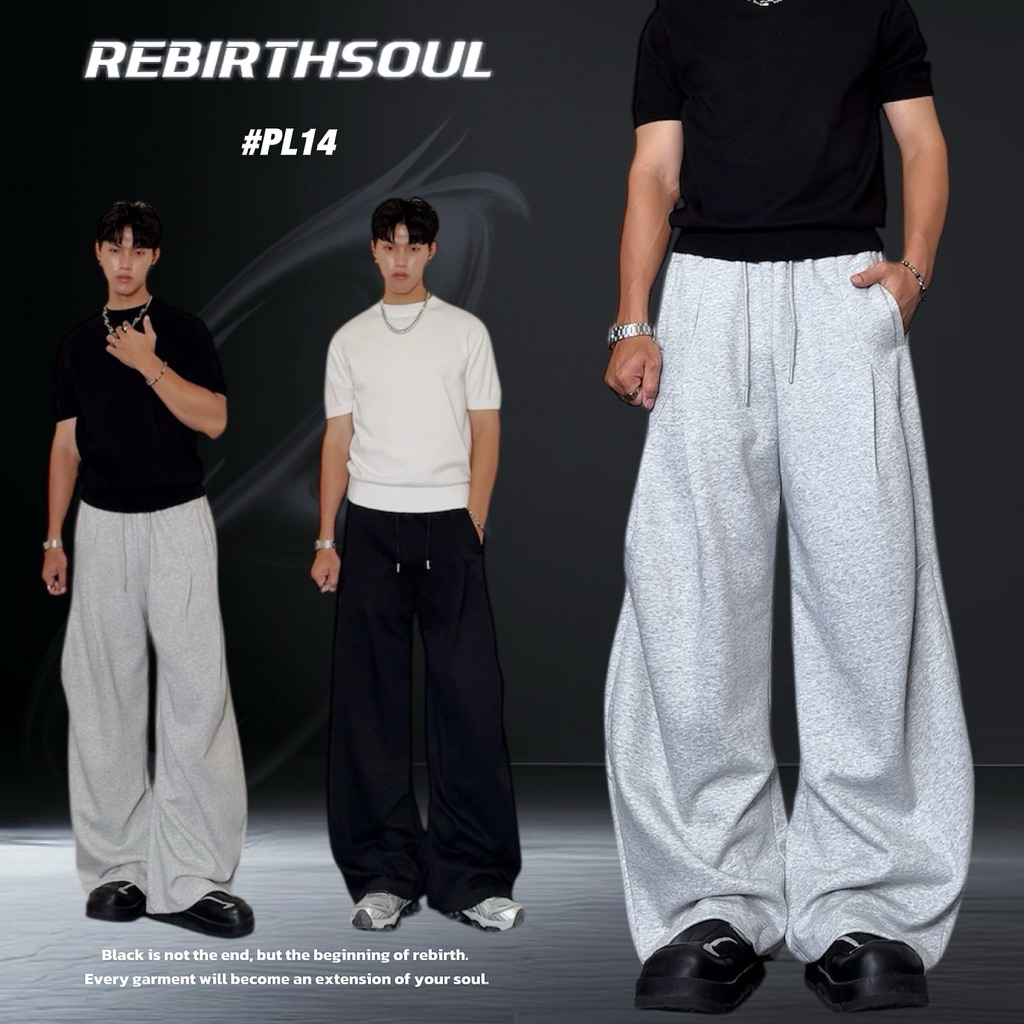[REBIRTHSOUL] PL14 解構 闊腿 彎刀褲 A字褲 抽繩 棉褲 長褲 韓系 簡約 百搭 暗黑 落地褲 | 蝦皮購物