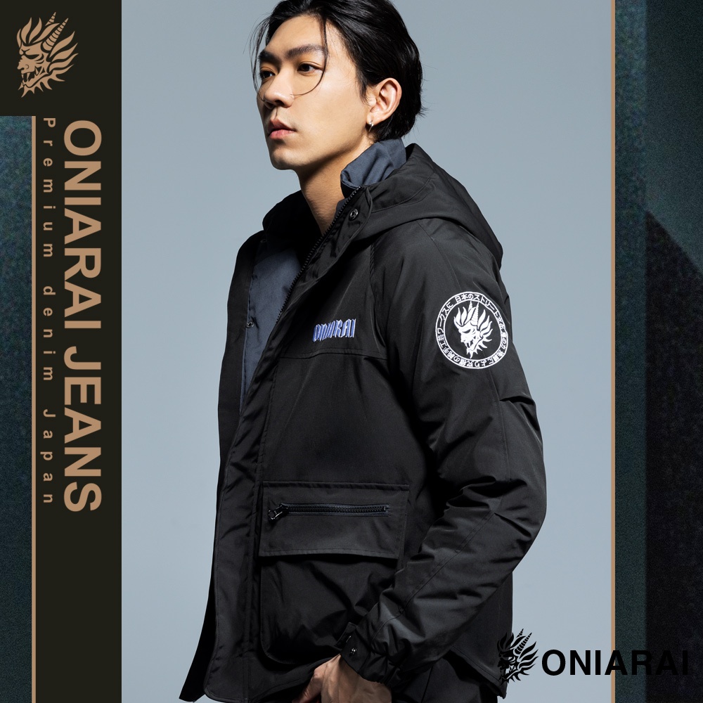 BLUE WAY 鬼洗 ONIARAI - 男款 防潑水連帽鬼頭LOGO鋪棉薄外套 | 蝦皮購物