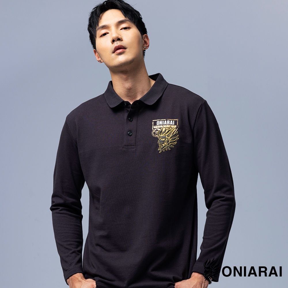BLUE WAY 鬼洗 ONIARAI - 男款 潮流街頭鬼頭長袖POLO衫(深灰) | 蝦皮購物