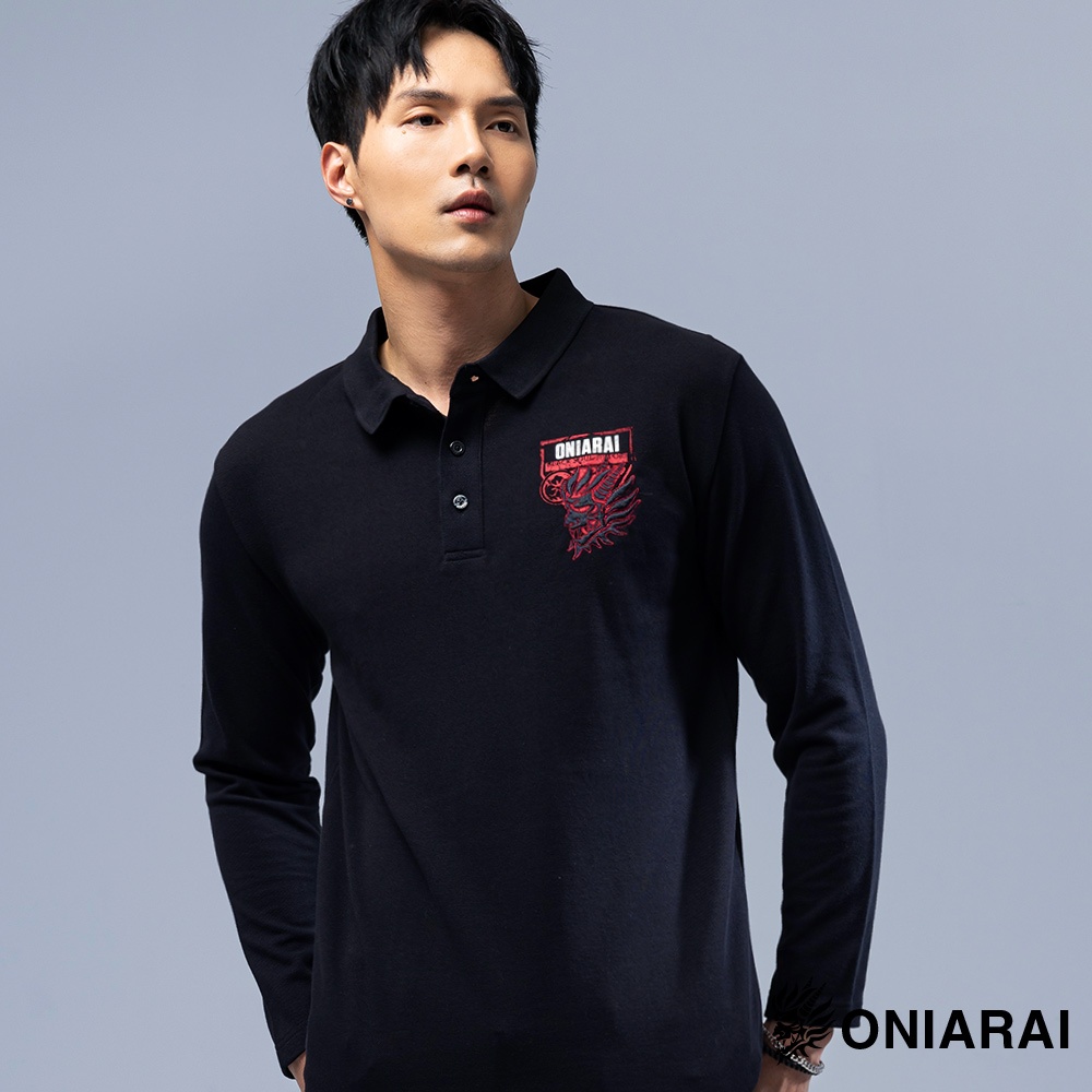 BLUE WAY 鬼洗 ONIARAI - 男款 潮流街頭鬼頭長袖POLO衫(黑) | 蝦皮購物