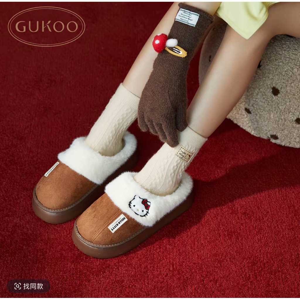 現貨在台當日發 果殼 Gukoo 三麗鷗聯名 kitty 厚底棉拖鞋 保暖 冬天必備 室內拖鞋 | 蝦皮購物