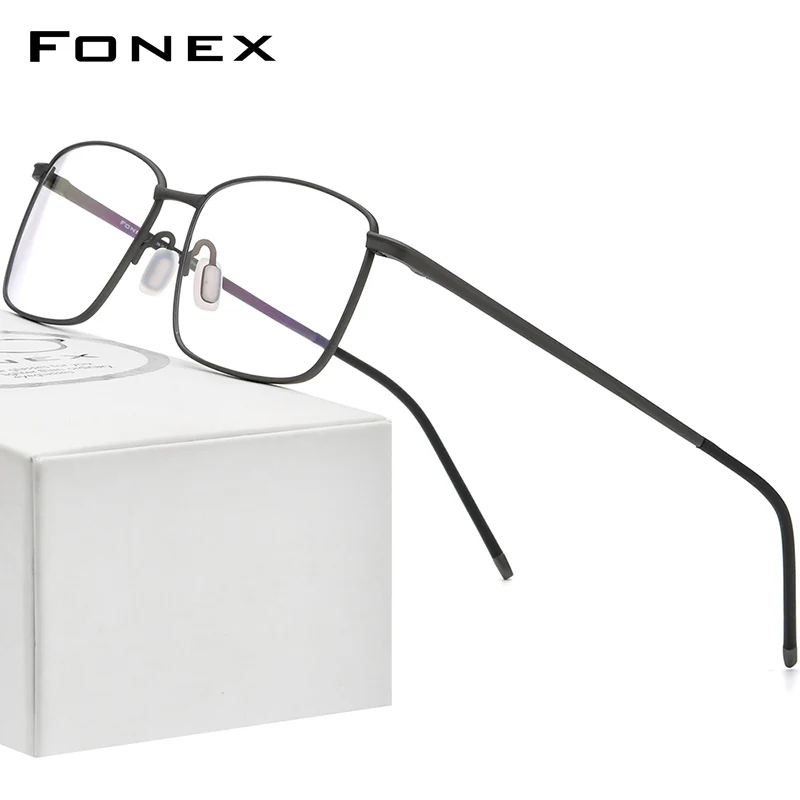 Fonex 純鈦眼鏡框 復古方形眼鏡框 鏡框 灰色 | 蝦皮購物