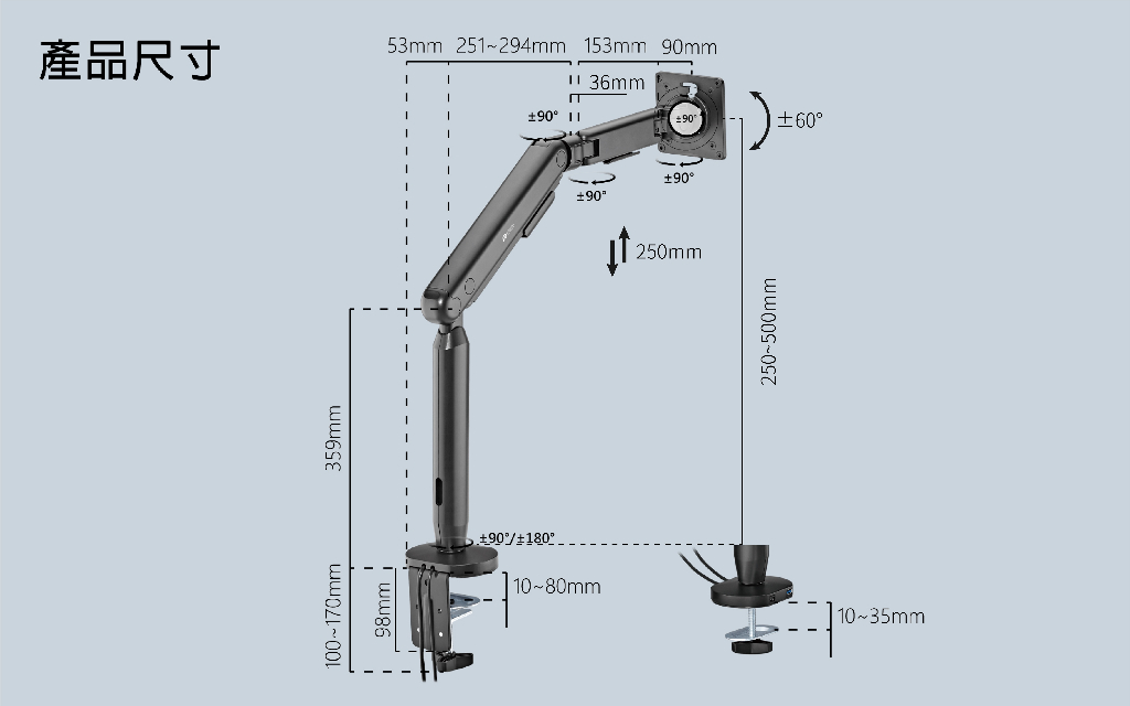 【瑞米 Raymii】LS65-M1 35吋 三節式 鋁合金 彈簧式螢幕支架 螢幕懸掛架 觸控螢幕支架 | 蝦皮購物