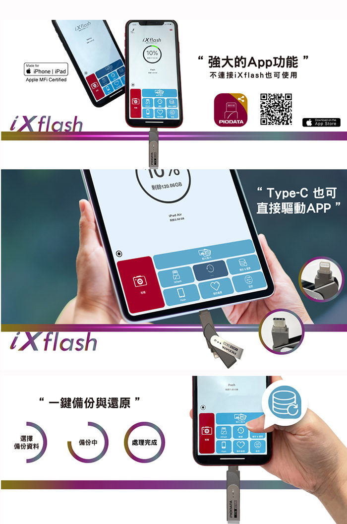 【備份隨身碟】PIODATA iXflash Lightning/USB-C iPhone/iPad 雙向(IOS專用) | 蝦皮購物