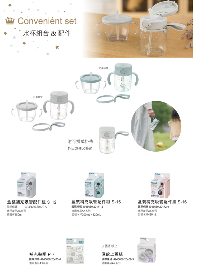 Richell 利其爾｜AX系列 幻夢 450ml 吸管水杯大全配-三款-星空/旅程/城堡(2023新款上市) | 蝦皮購物