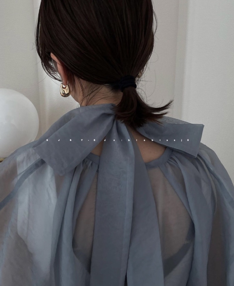 日系 日單 CLANE 松本惠奈 大人氣 爆款 多way法式優雅透視感蝴蝶結絲巾領巾髮圈綁頭髮透明透膚泡泡袖襯衫 | 蝦皮購物