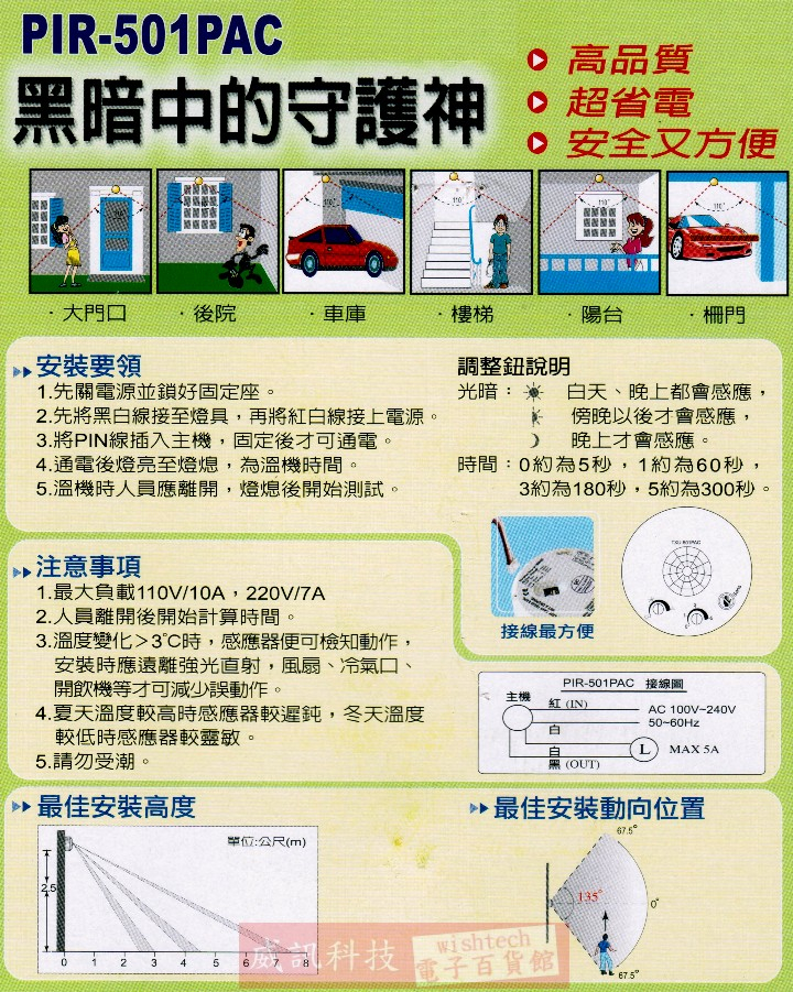 PIR-501PAC AC100V~240V/5A 人到燈就亮全方位大鏡片電燈感應器 | 蝦皮購物