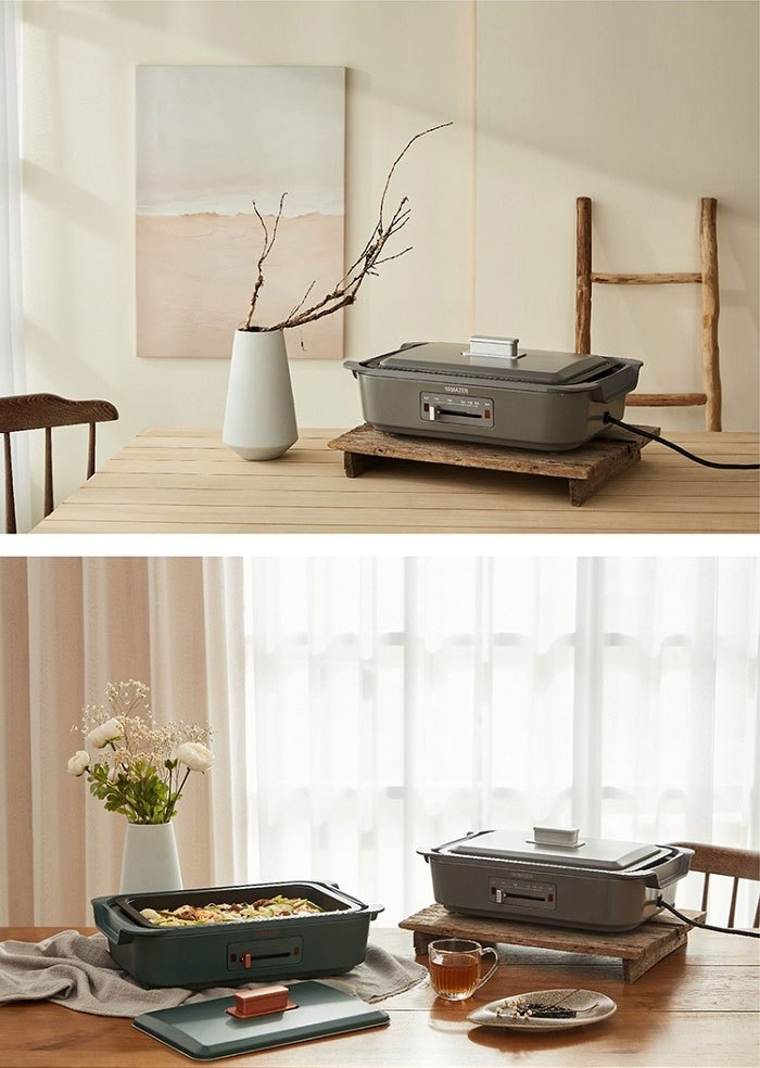 蝦幣十倍公司貨現貨【日本山善YAMAZEN】3L深型電烤盤料理鍋 GHK-S120TW綠 烤肉燒烤盤 電火鍋陶瓷加熱板 | 蝦皮購物