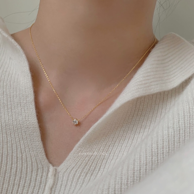 【全純銀單鑽項鍊 】Raw-made S925 閃亮加倍 5A鋯石 | 蝦皮購物