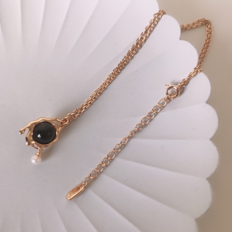 LazyBee 《設計師款 》925純銀鍍金 雙面 蛋白石黑瑪瑙消除負能量 雙面項鍊｜現貨 | 蝦皮購物