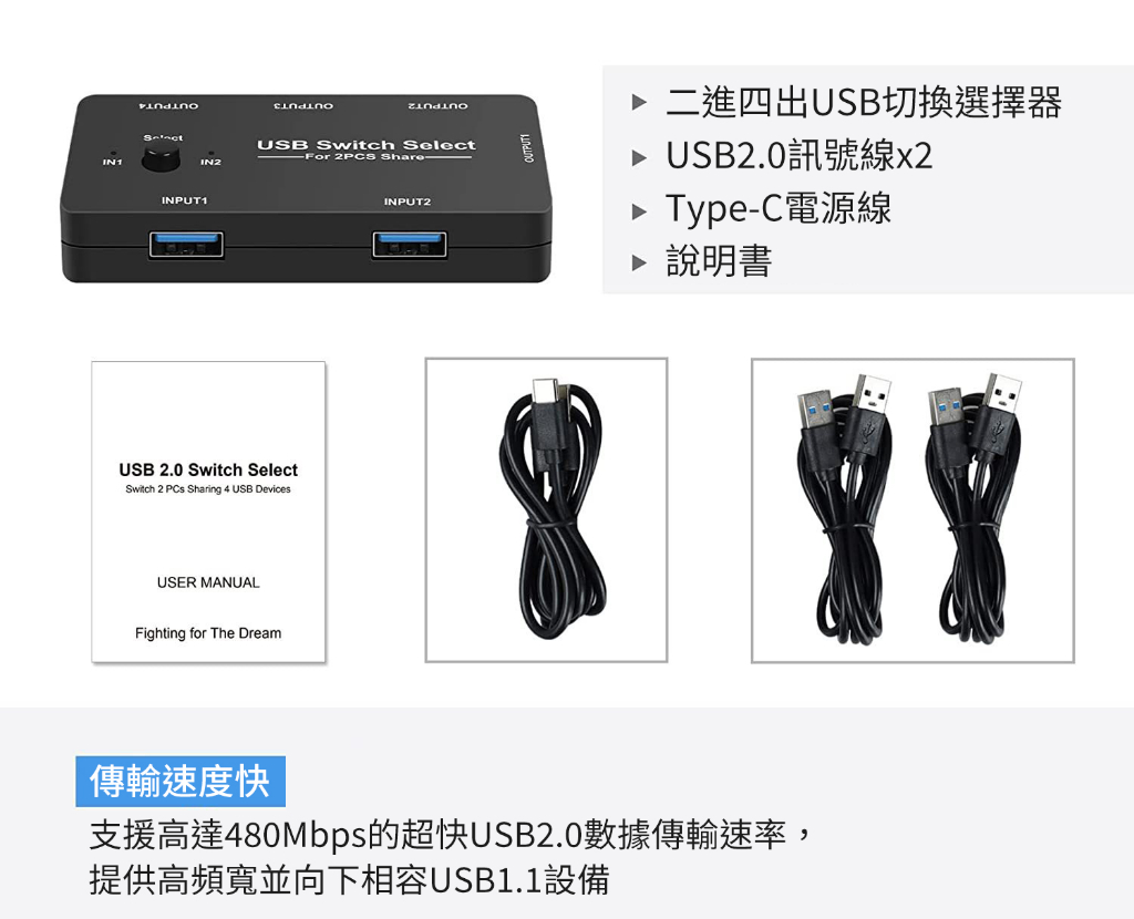 易控王 4PORT USB2.0 切換器 USB分享切換器 2台電腦切換 (40-122) | 蝦皮購物