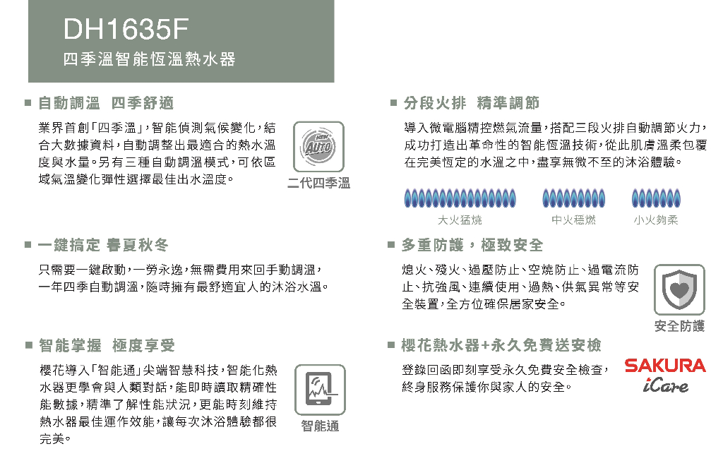 邦立廚具行 SAKURA 櫻花 16L 四季溫 智能恆溫 分段火排 強制排氣熱水器 DH 1635 F 永久免費健檢 | 蝦皮購物