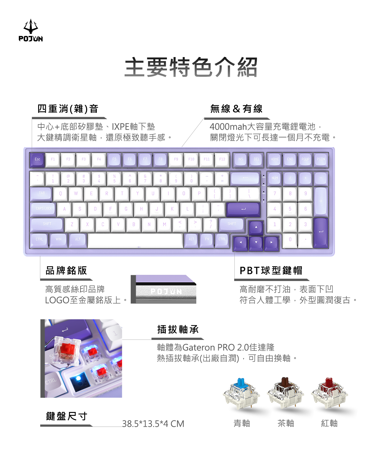 【POJUN PK02】無線鍵盤 機械鍵盤 電競鍵盤 機械式鍵盤 青軸鍵盤 茶軸鍵盤 鍵盤 青軸 茶軸 紅軸 紅軸鍵盤 | 蝦皮購物