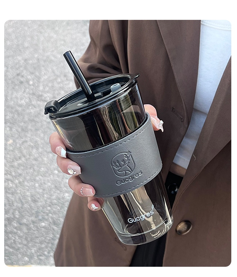 北極光帶蓋玻璃杯 ins風 吸管水杯 雙飲杯 直飲杯 早餐杯 咖啡杯 牛奶杯 果汁杯 水杯 吸管杯 450ml | 蝦皮購物