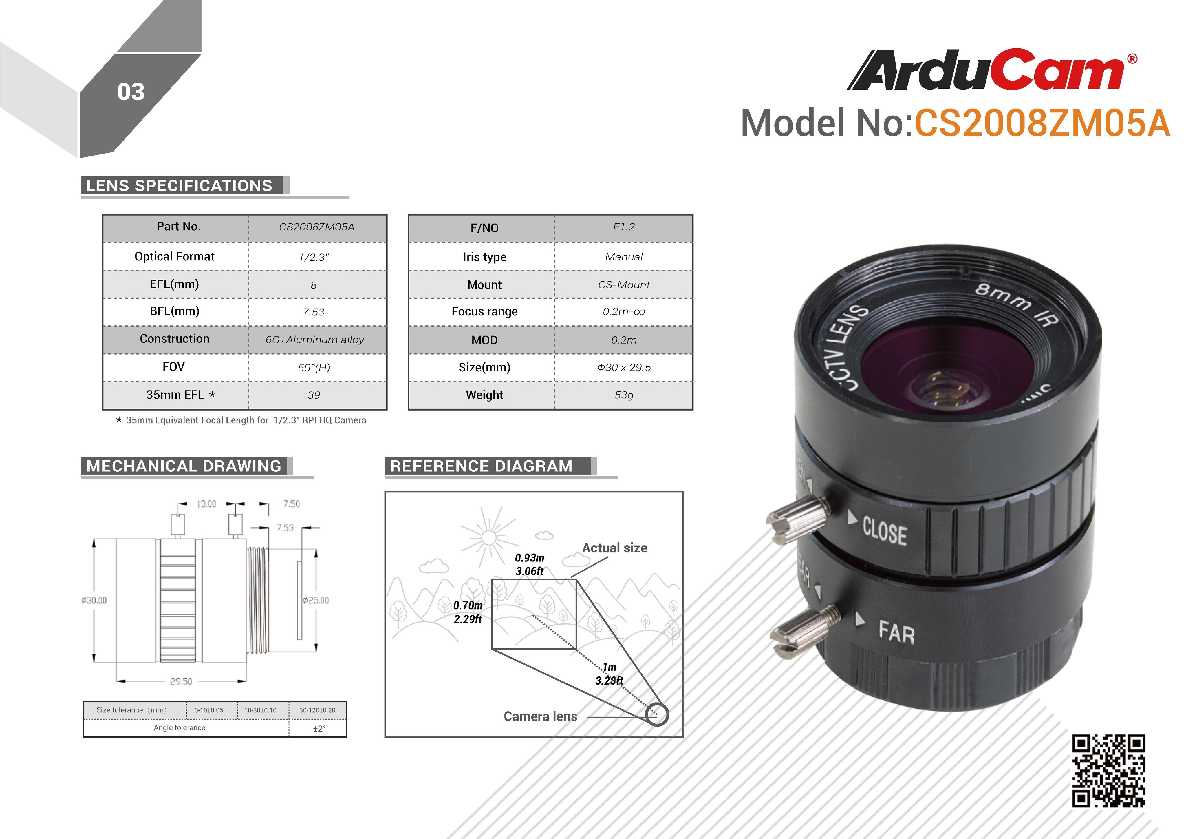 Arducam CS-Mount Lens for RPi HQ Camera, 8mm Focal Length | 蝦皮購物