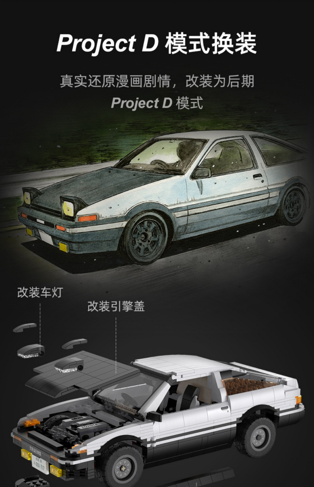【浩司積木】頭文字D 1:12 ae86 藤原豆腐店 積木 賽車 跑車 積木 雙鷹 CADFI/C61024 | 蝦皮購物