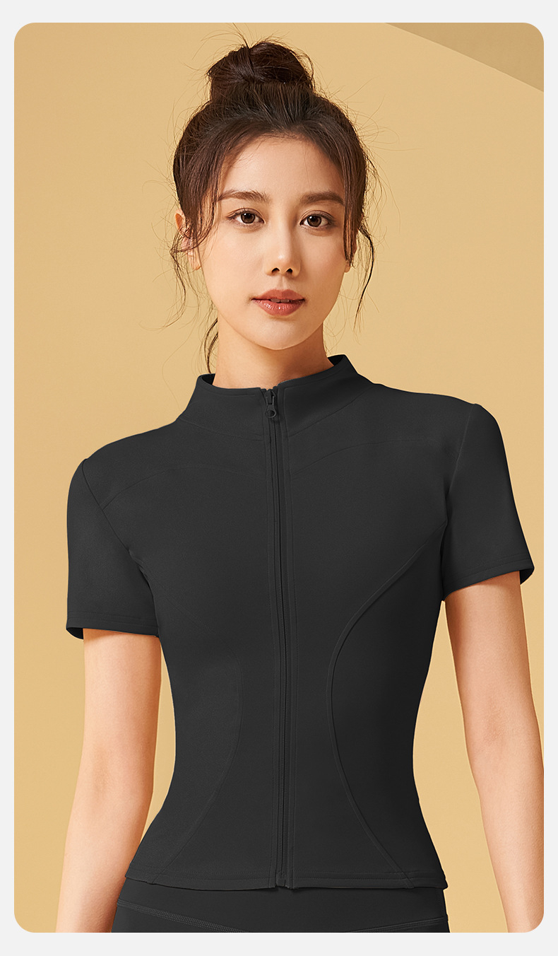 【美美】lulu高彈 瑜伽短袖 外套 立領 緊身 運動外套 裸感 無縫 健身短袖 開衫女 運動短袖 運動服 瑜伽服 | 蝦皮購物