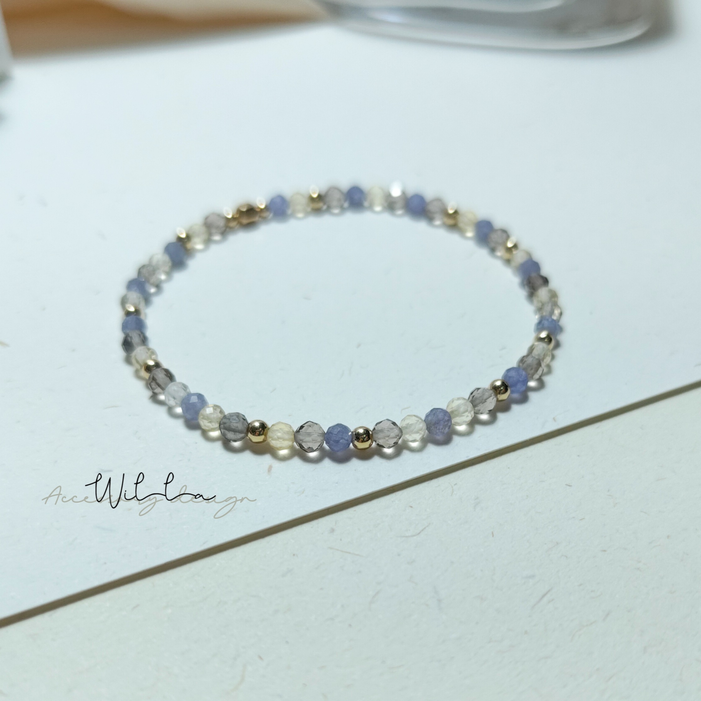 ≡Willa≡坦桑石 黃水晶 茶晶 美國14KGF 設計手鍊 輕珠寶 迷你水晶手鍊 彈性款 招財 增加記憶 掌握事物 | 蝦皮購物