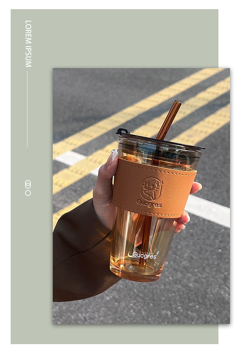 北極光帶蓋玻璃杯 ins風 吸管水杯 雙飲杯 直飲杯 早餐杯 咖啡杯 牛奶杯 果汁杯 水杯 吸管杯 450ml | 蝦皮購物