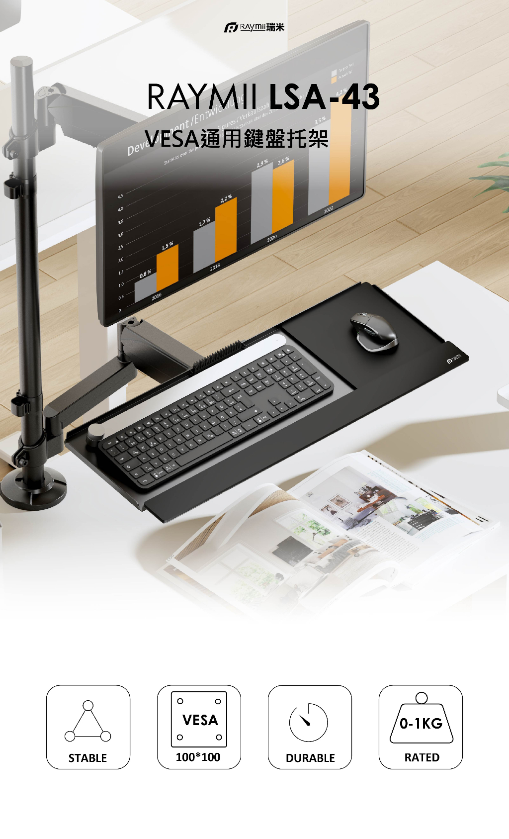 【瑞米 Raymii】 LSA-43 VESA通用鍵盤滑鼠托盤 鍵盤架 配件 滑鼠架 多功能托盤 | 蝦皮購物