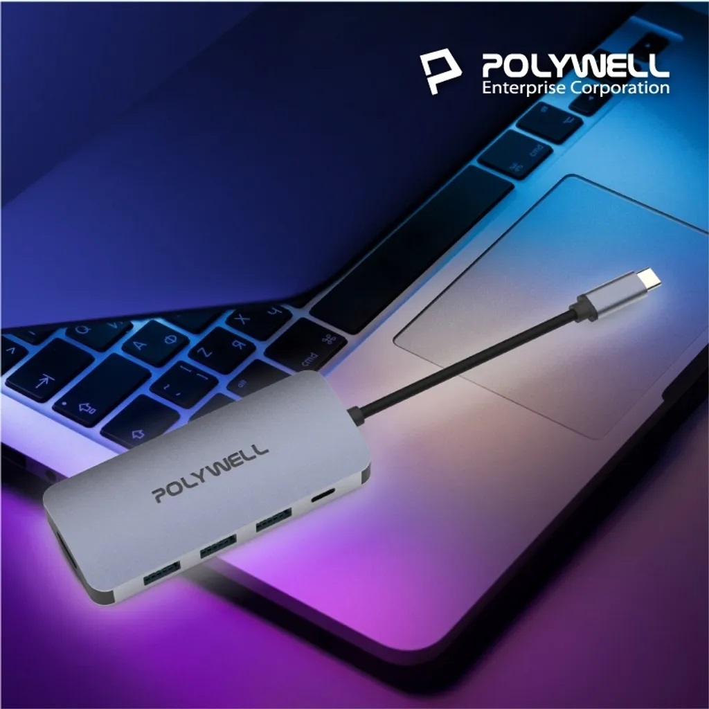 POLYWELL USB-C/TYPE-C HUB 七合一多功能轉接器 集線器 USB3.0 PD充電 HDMI SD | 蝦皮購物