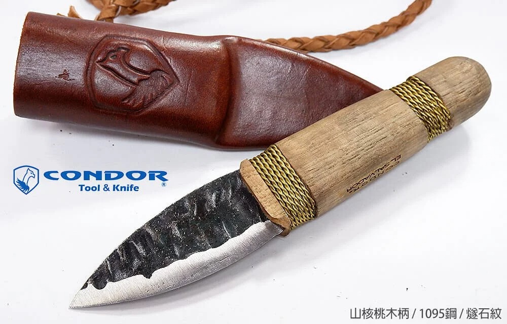 CONDOR OTZI 奧茲冰人 小頸刀 (山核桃柄2.3"鍛造燧石紋直刀 1095鋼) | 蝦皮購物