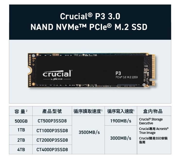 Micron 美光 Crucial P3 4000GB (PCIe M.2) SSD 固態硬碟 CT4000P3SSD8 | 蝦皮購物