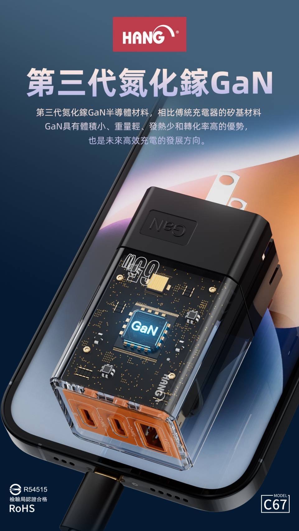 HANG C67 65W GaN 氮化鎵充電頭 PD快充頭 充電器 快速充電器 可充筆電 TypeC 雙USB充電頭 | 蝦皮購物