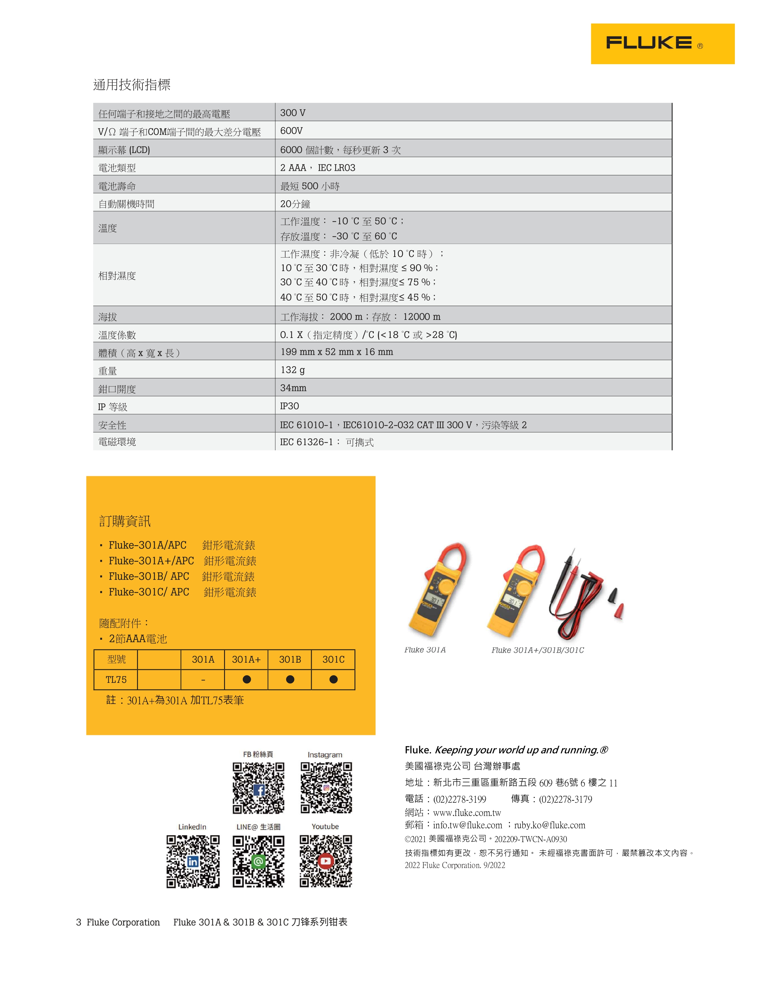 Fluke 301A 301A+ 301B 301C 301D 301E 刀鋒鉗形電流表 電錶 台灣代理公司貨1年保固 | 蝦皮購物