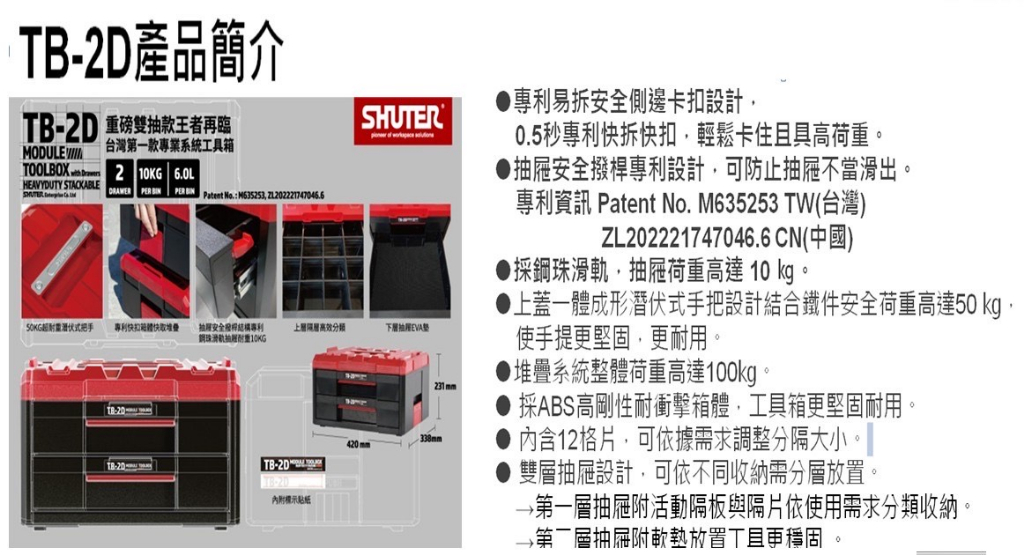 SHUTER 樹德 TB-2D 職人旗艦重載雙抽屜工具箱 !!!免運!!! 100%台灣製系統工具箱 零配件強化 五金盒 | 蝦皮購物