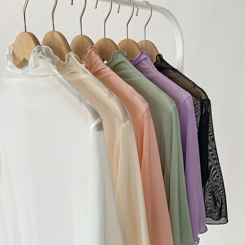 DoReFe | 特價現貨 日本品牌 夏日 涼爽 短袖 透膚木耳邊上衣 打底衣 薄紗T 彈性 高領 | 蝦皮購物