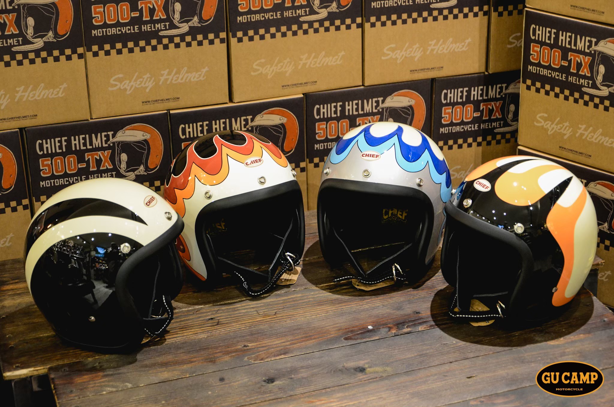 GU CAMP騎士部品（現貨限量）免運費 Chief 500-Tx 復古 500tx 小帽體 復古安全帽 黑白線彩繪 | 蝦皮購物