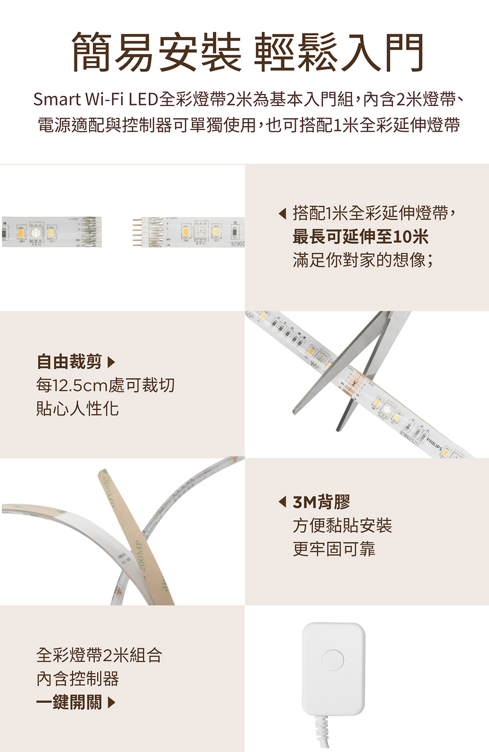 【智能照明】飛利浦 WiZ 智能全彩燈帶 2M LED燈帶 LED燈條 LED軟條燈 LED | 蝦皮購物