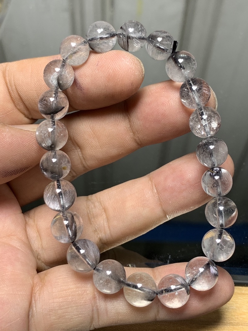 823 頂級透體 9.3m手圍17 黑銀鈦 銀鈦 手珠 手串 手鍊 A | 蝦皮購物