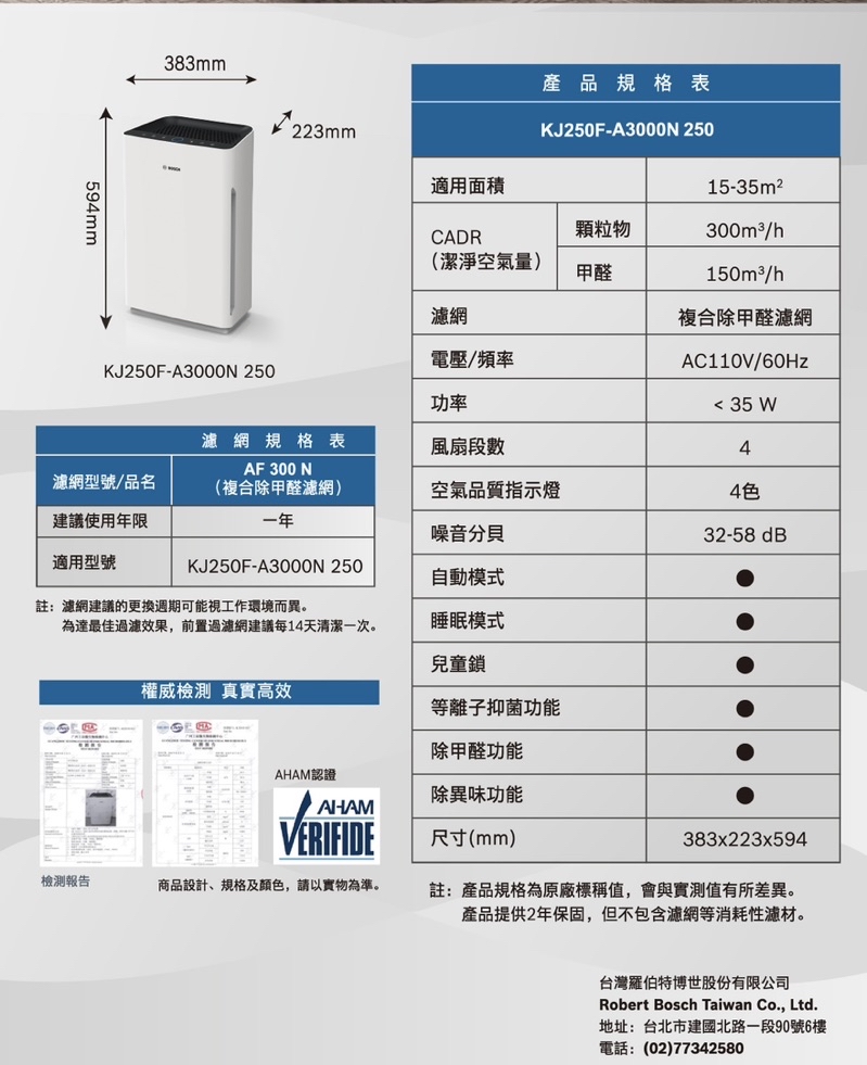 【BOSCH】 空氣清淨機 KJ250F-A3000N 250 | 蝦皮購物