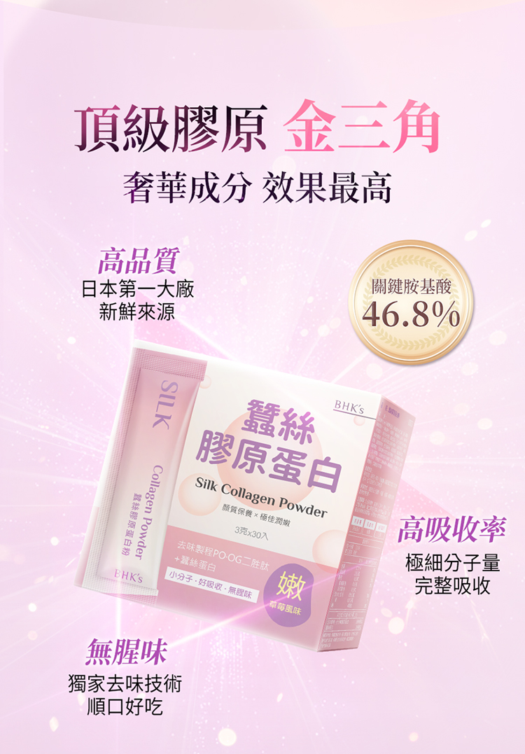 BHK's 蠶絲膠原蛋白粉 (3g/包；30包/盒) 官方旗艦店 草莓優格風味 | 蝦皮購物