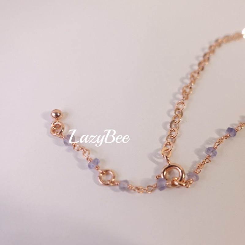 LazyBee 《韓國小眾飾品》水晶原石925純銀鍍玫瑰金鍊｜粉晶+坦桑石&拉長石+黑尖晶｜現貨 | 蝦皮購物