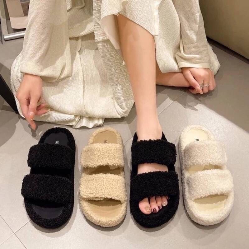 【Joyishoes】台灣出貨 雙帶毛毛拖鞋 平底拖鞋 厚底拖鞋 女生涼拖鞋 兩字帶涼拖鞋 室外拖鞋#951 301-7 | 蝦皮購物