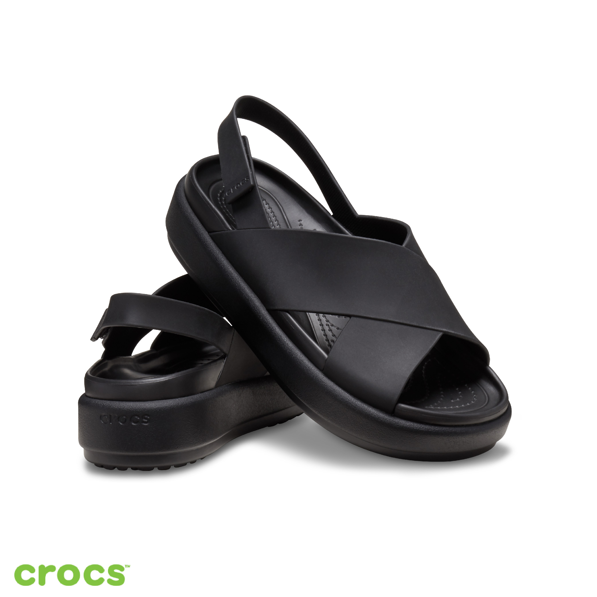 Crocs 卡駱馳 (女鞋) 布魯克林奢華交叉帶涼鞋-209407-060_洞洞鞋 | 蝦皮購物