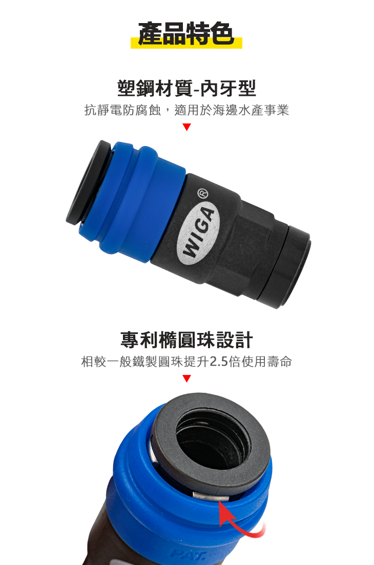 WIGA 威力鋼 SF內牙型 風管快速接頭[輕量塑鋼 橢圓滑珠 氣動接頭 免拉 快插 快拆] | 蝦皮購物