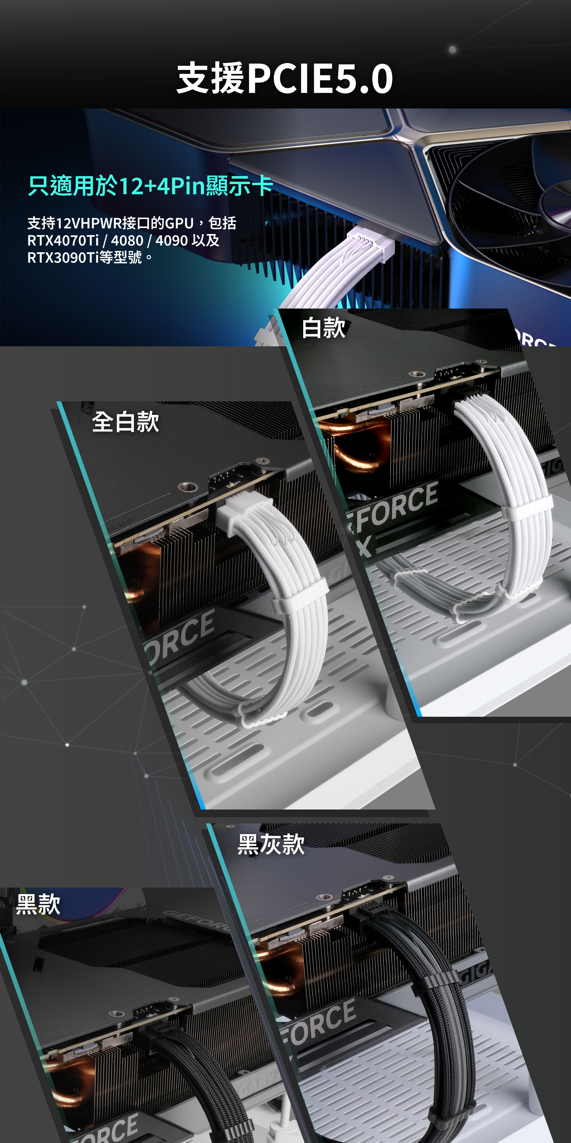 EZDIY-FAB 16AWG PCI-e5.0 12VHPWR/ 12V2X6 PSU編織線公對公頭 60cm-多色 | 蝦皮購物